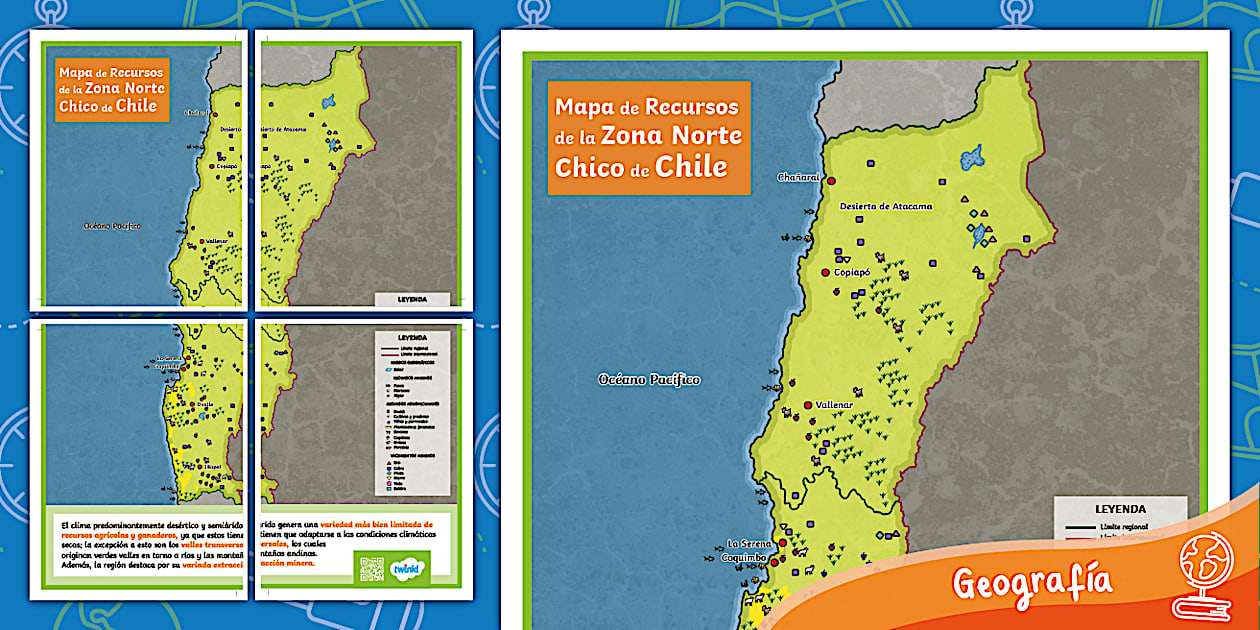 Póster XL | Mapa Recursos Zona Norte Chico | Geografía