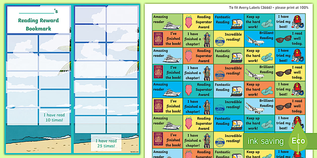 Black and White Year 6 Travel-Themed Reading Sticker Reward Bookmarks