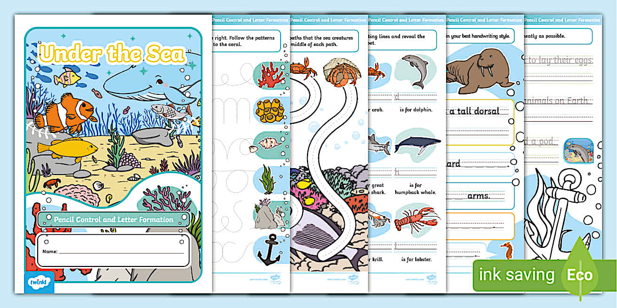 KS1 Under the Sea Pencil Control and Letter Formation Handwriting Activity
