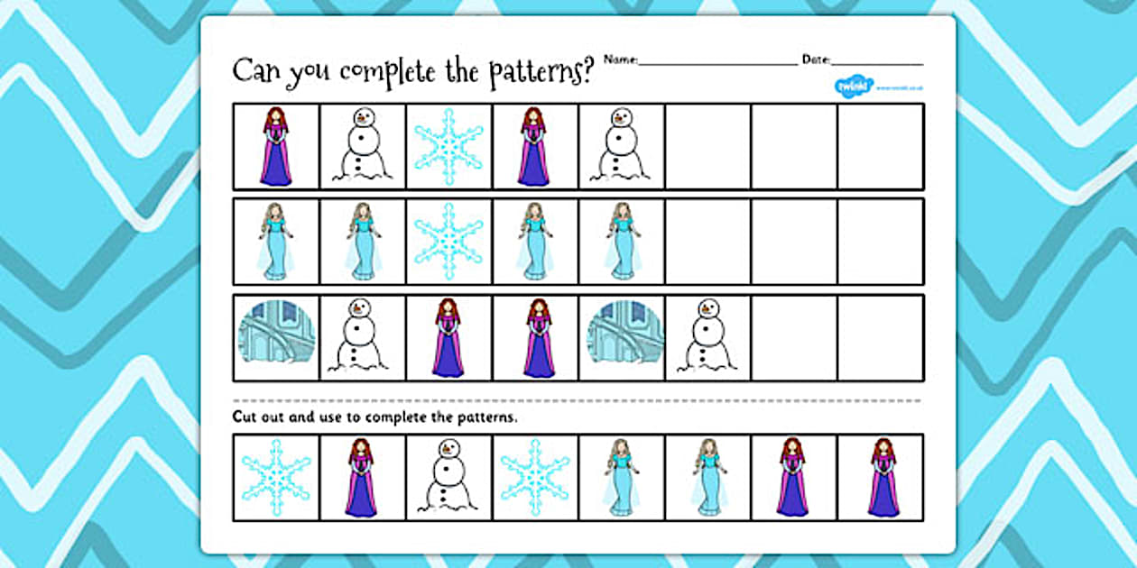 Winter Fairytale Complete the Pattern Worksheets - Twinkl