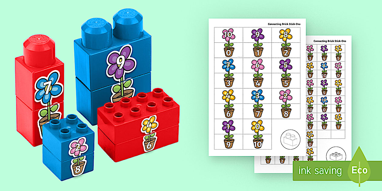Spring Flowers Number Bonds to 10 Matching Connecting Bricks Game
