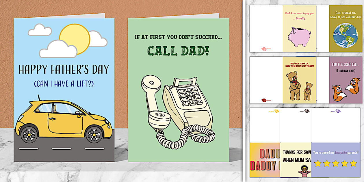 Printable Funny Father's Day Cards Pack | Twinkl Party