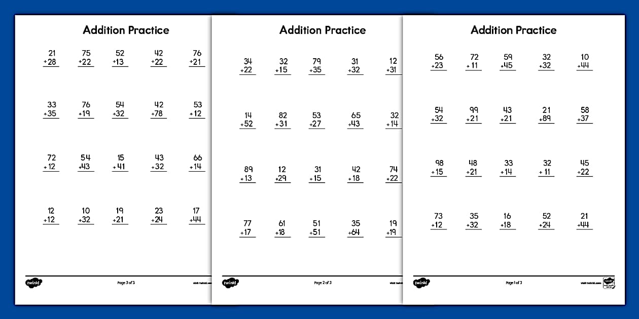 Two-Digit Addition Worksheet for 1st-2nd Grade - Twinkl