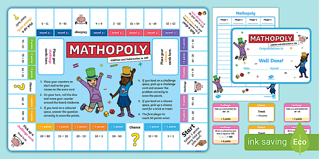 Addition and Subtraction to 100 Board game | Maths Resources