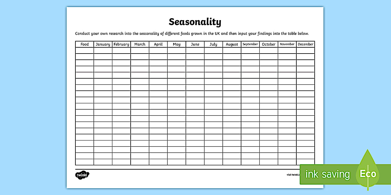 Seasonality Chart Worksheet / Worksheet (teacher made)