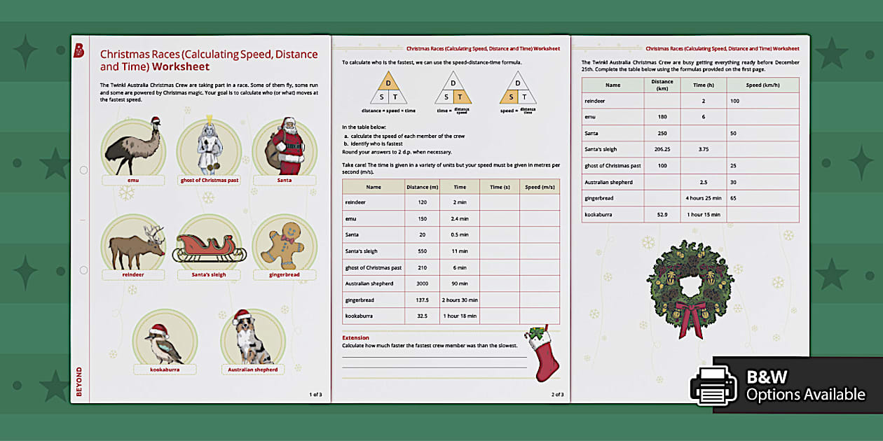 Christmas Races (Calculating Speed, Distance and Time)