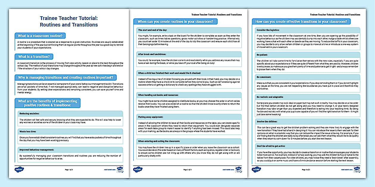 Trainee and ECT Tutorial: Classroom Transitions and Routines