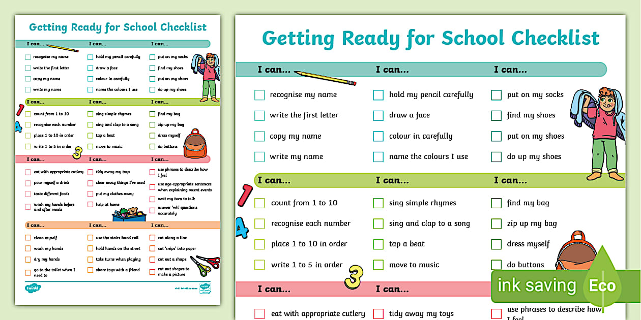 Before Going To School Checklist - Parents - EYLF - Twinkl