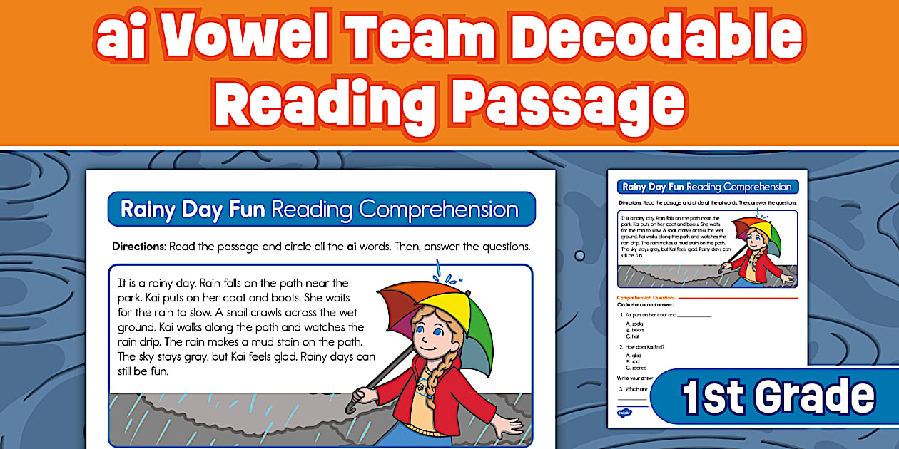 First Grade ai Vowel Team Decodable Reading Passage