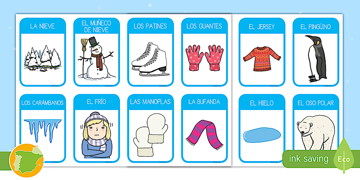 Fichas de vocabulario invierno infantil - Twinkl