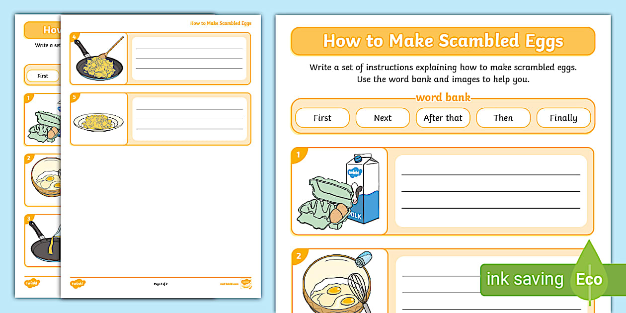 Making Scrambled Eggs Instruction Writing Template - Twinkl