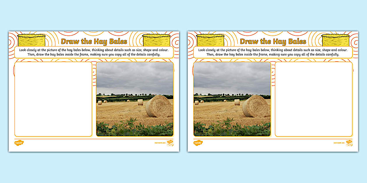 Draw the Hay Bales Worksheet (teacher made) - Twinkl
