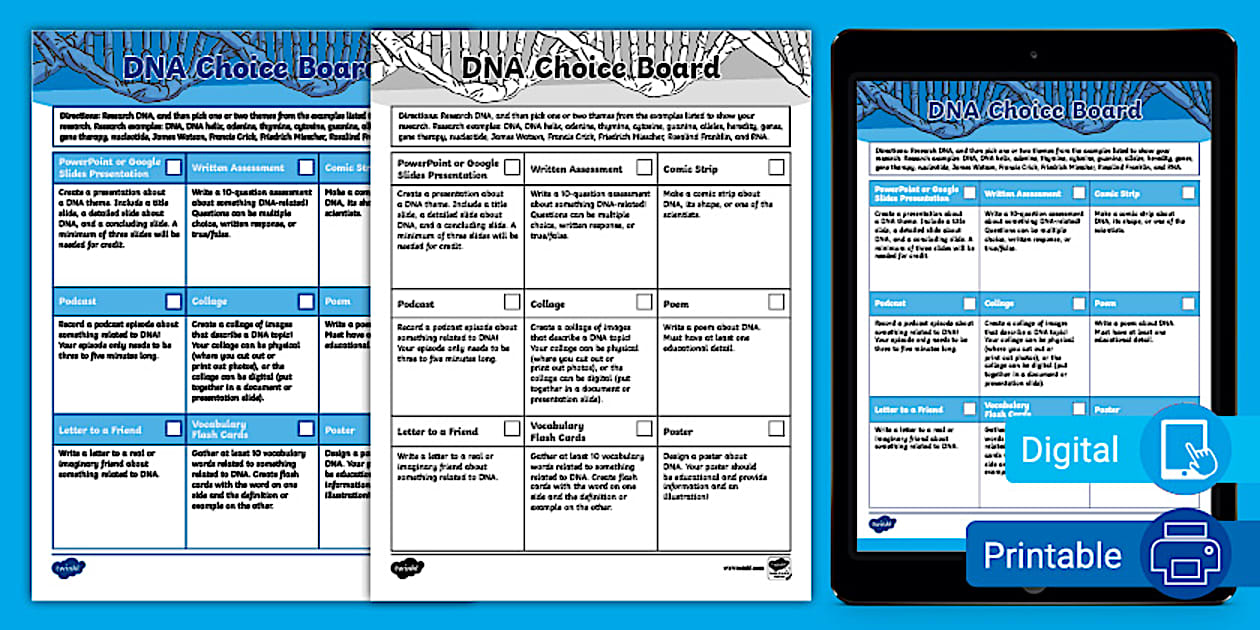 DNA Choice Board for 6th-8th Grade (teacher made) - Twinkl