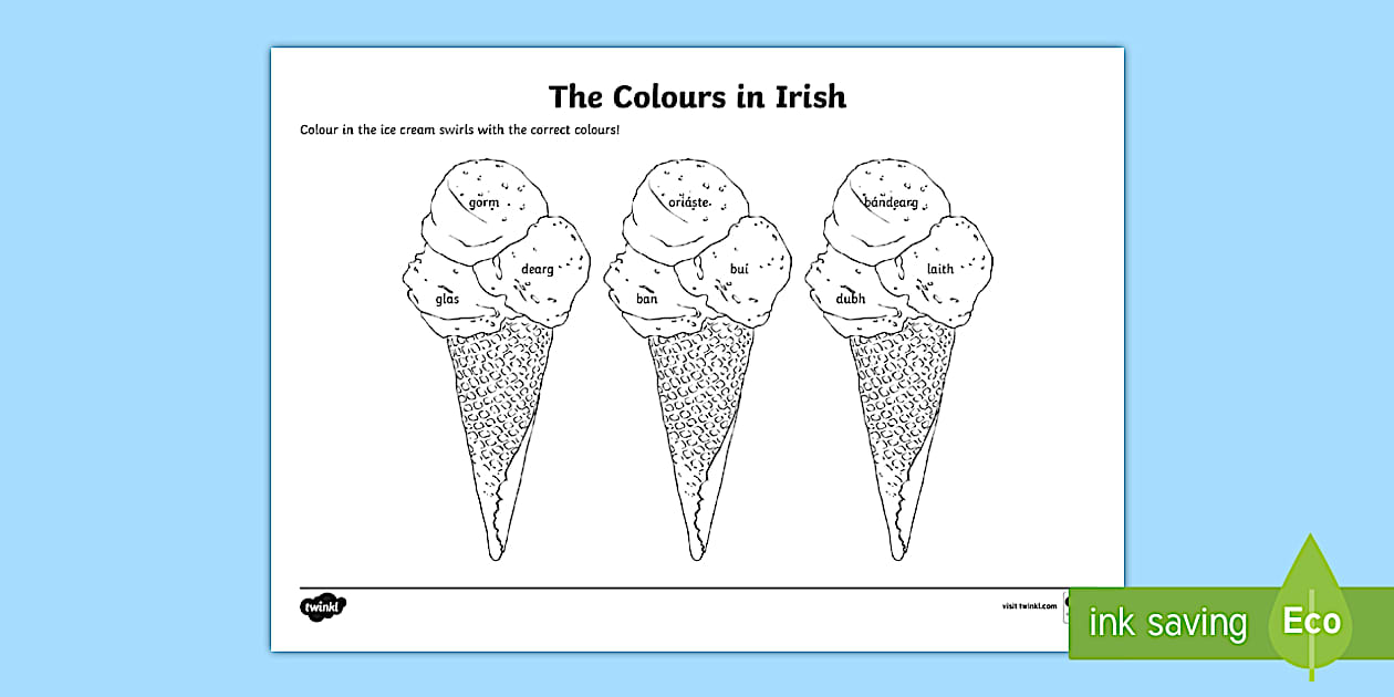 The Colours in Irish Read and Draw Worksheet / Worksheet - World Around Us