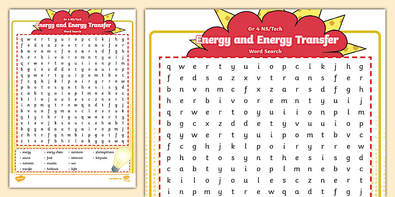 Gr 4 NS/Tech: Energy and Energy Transfer Word Search