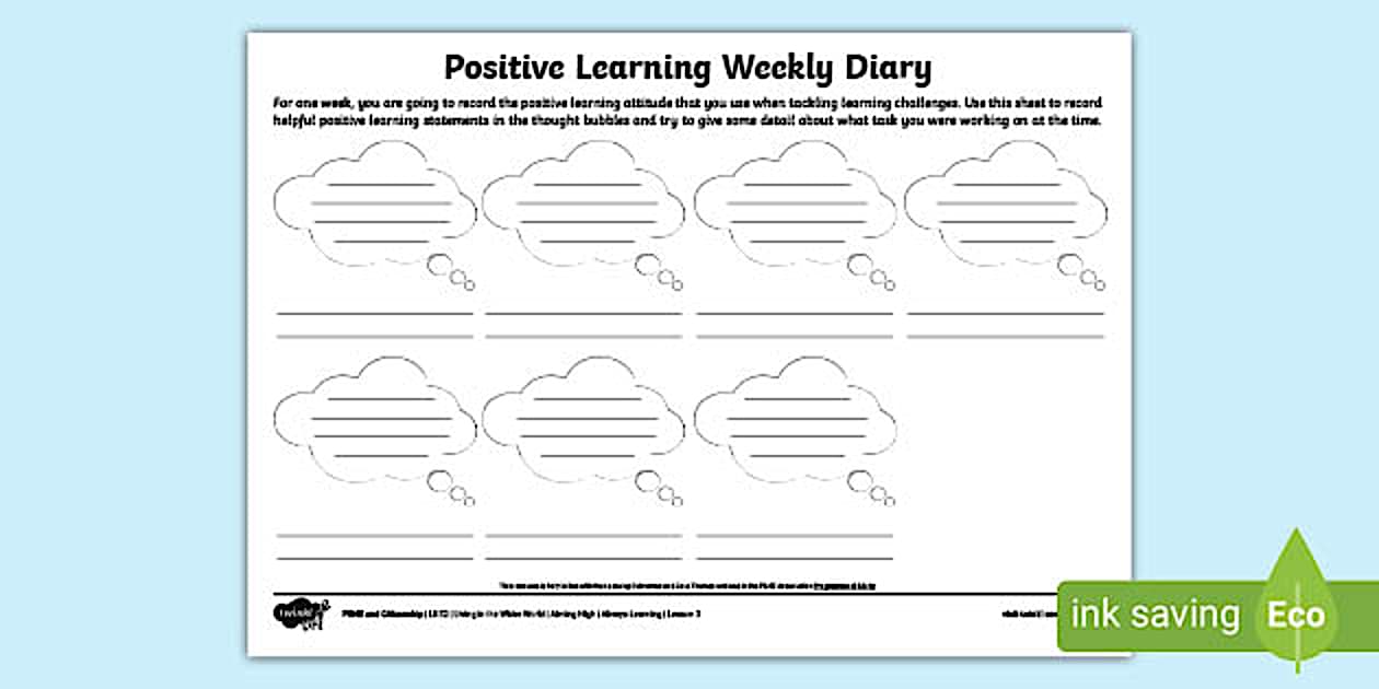 Goals and Aspirations KS2 Positive Learning Weekly Diary
