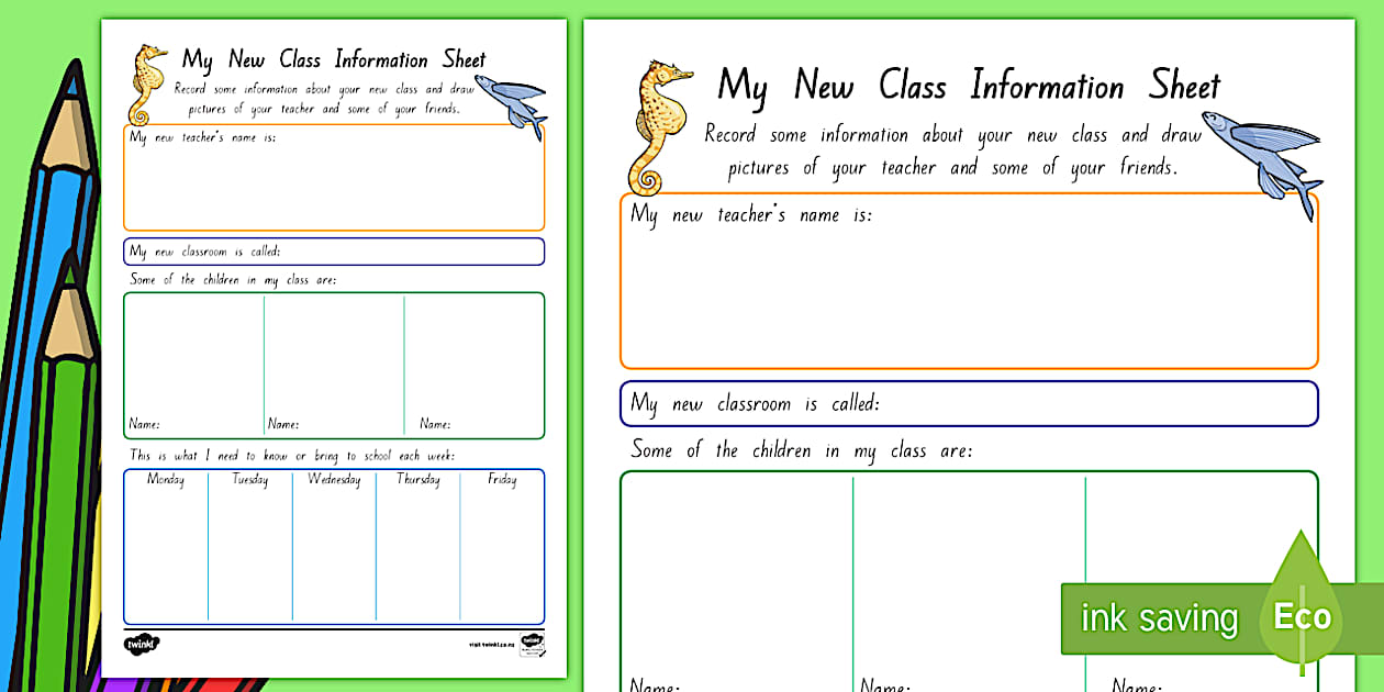My New Class Information Worksheet (teacher made) - Twinkl