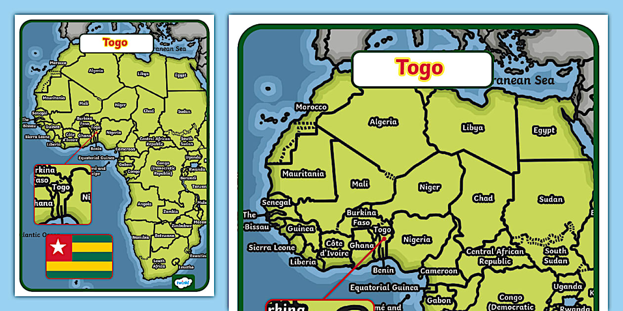 Africa Continent Map: Togo Display Poster