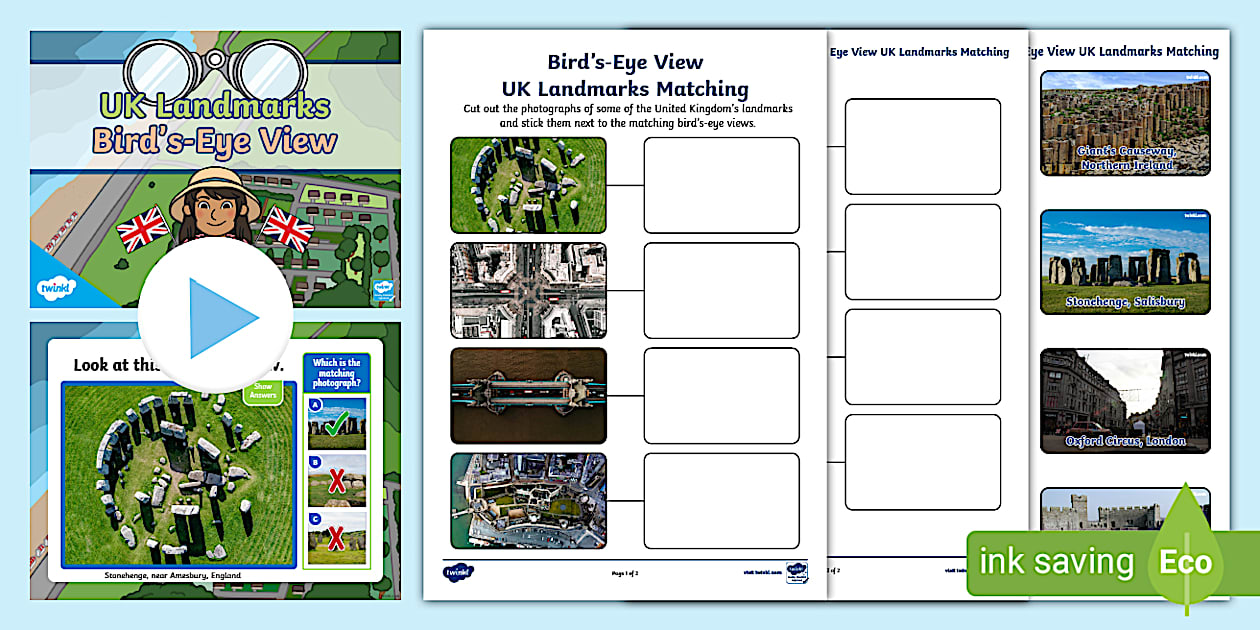 UK Landmarks Bird's-Eye View Activity - Twinkl