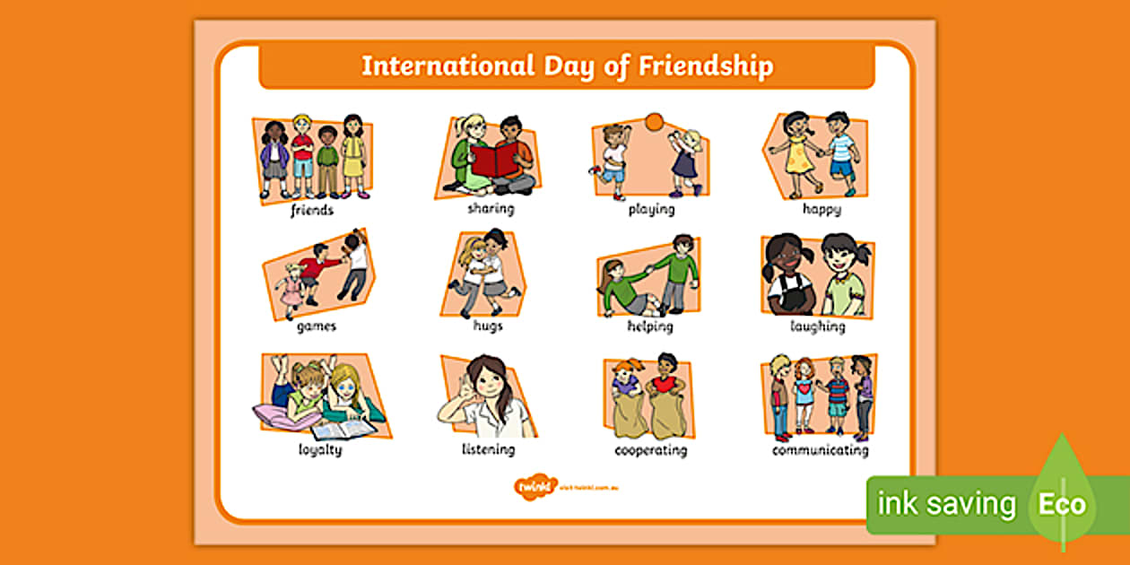 International Day of Friendship Years F-2 Word Mat - Twinkl