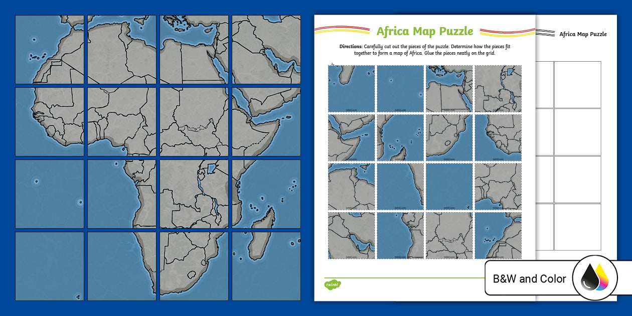 Africa Map Printable Puzzle (Teacher-Made) - Twinkl