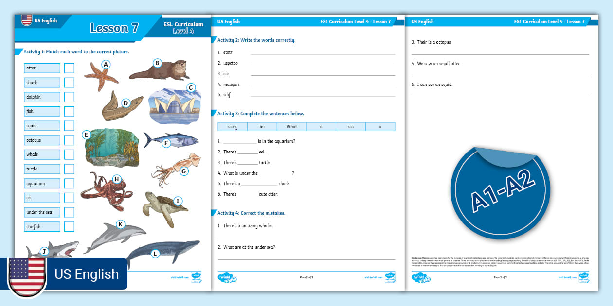 ESL Curriculum (US-English Version) Level 4 Lesson 7 Worksheet