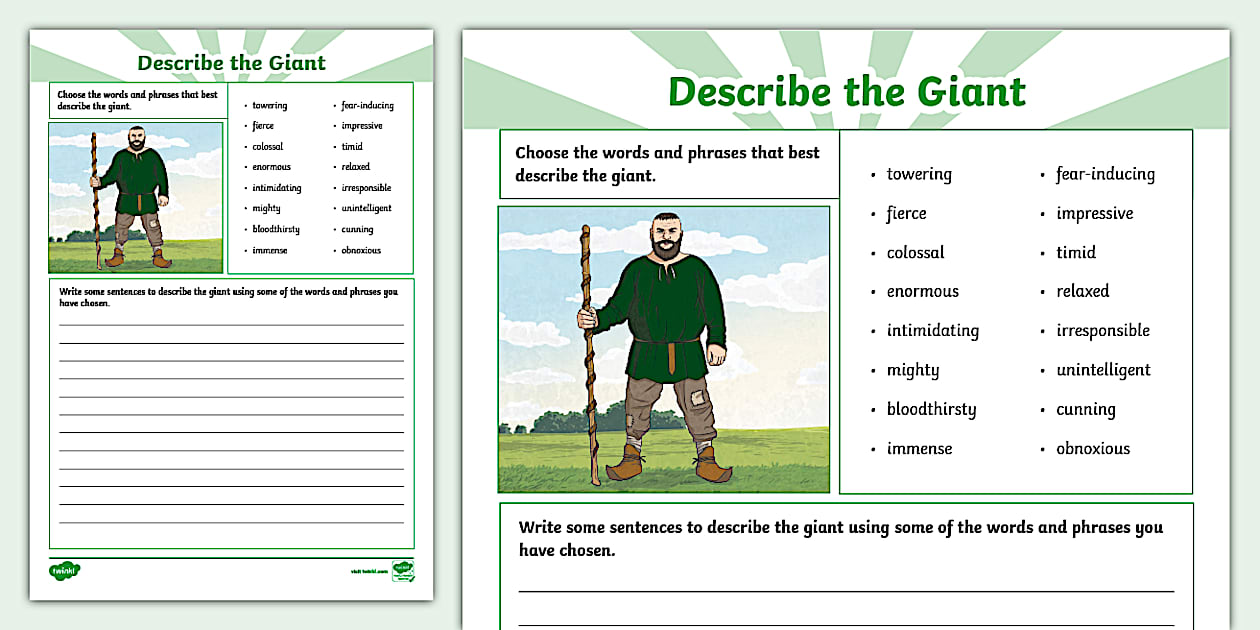 Describe the Giant Worksheet (teacher made) - Twinkl