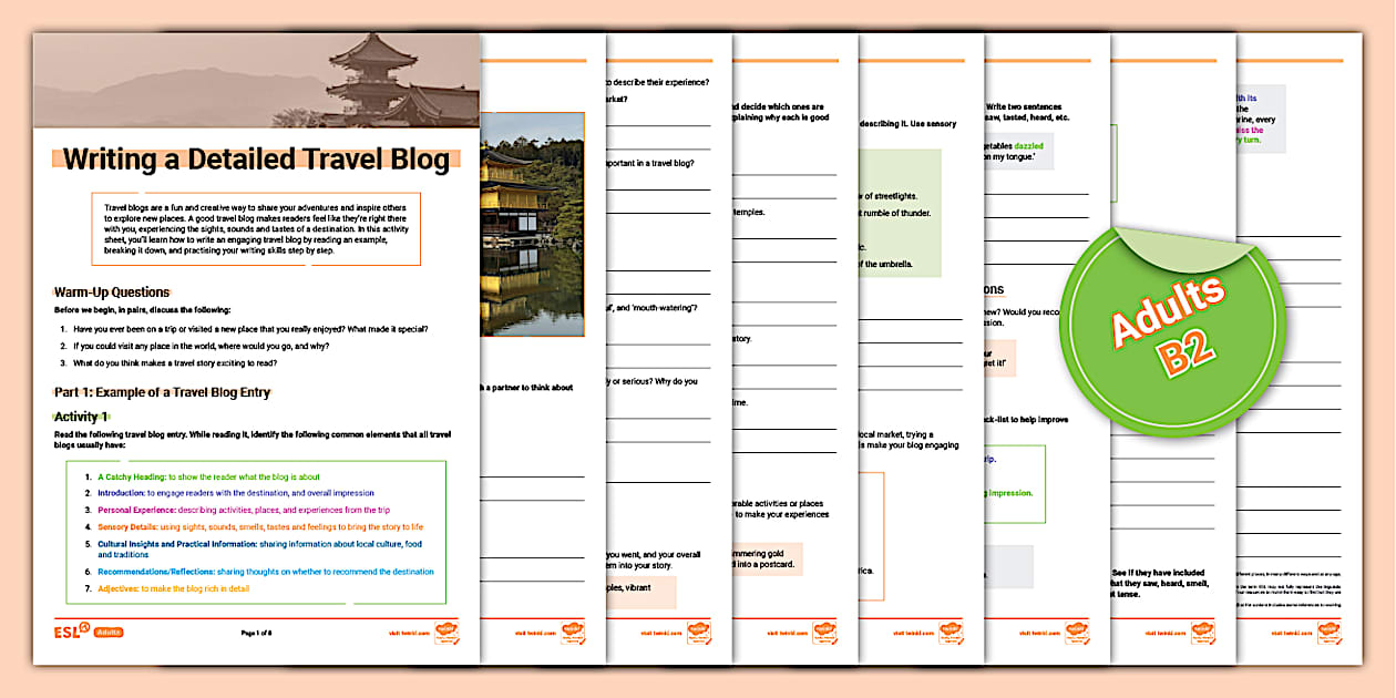 ESL Writing a Detailed Travel Blog [Adults, B2] - Twinkl