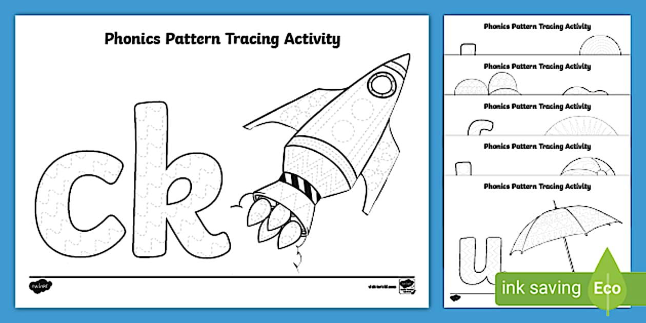 ck, u, b, f, e, l Phonics Pattern Tracing Activities