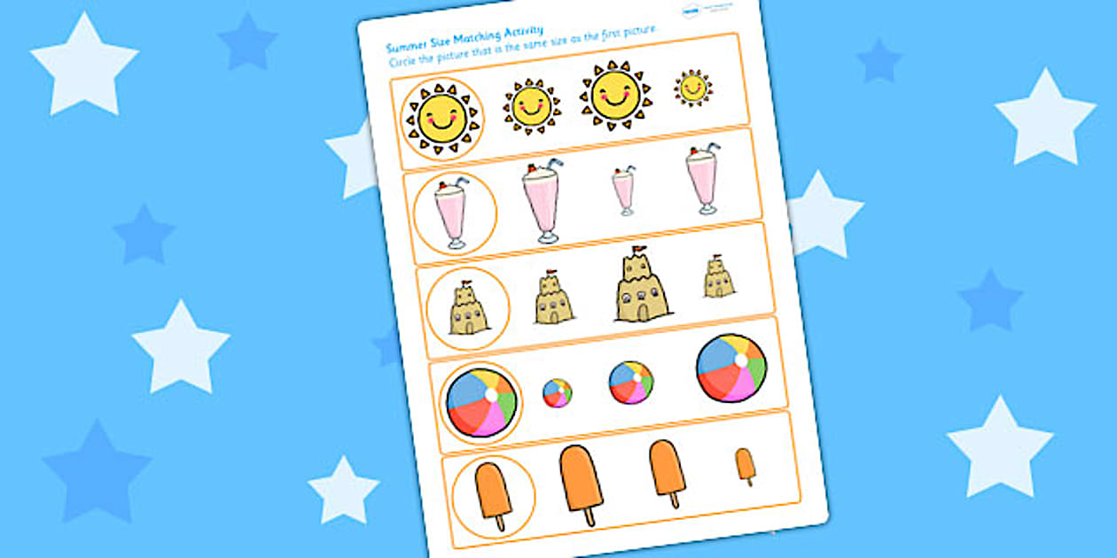 Summer Differentiated Size Matching Worksheet (teacher made)