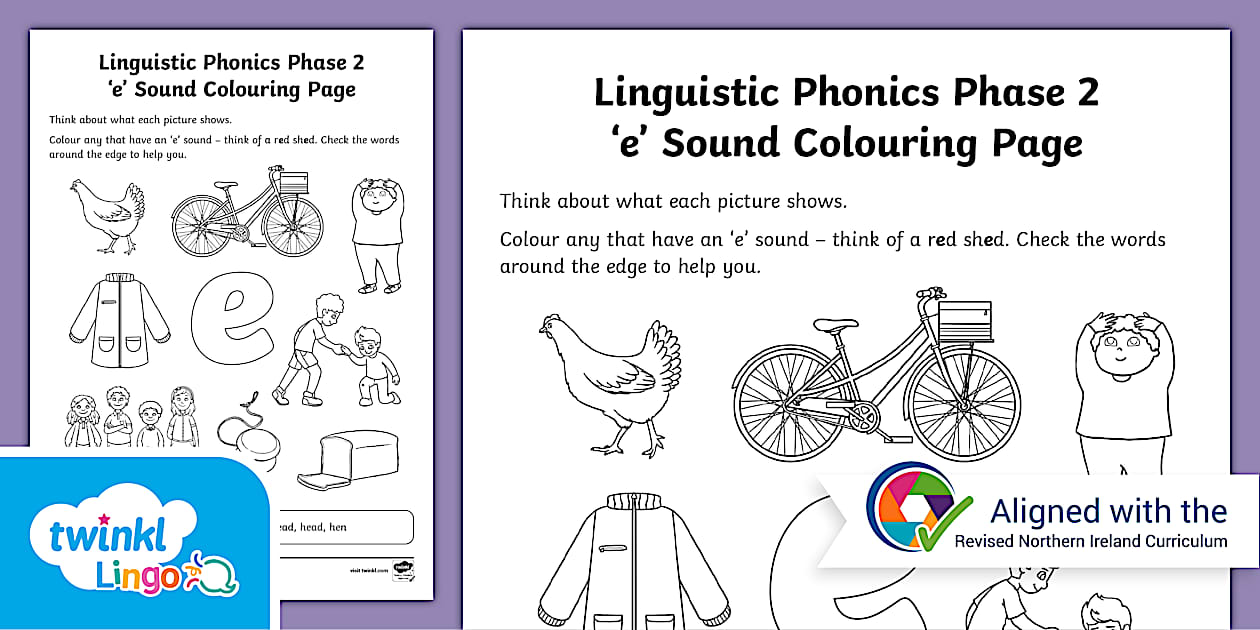 Linguistic Phonics Phase 2 'e' Sound Colouring Page - Twinkl