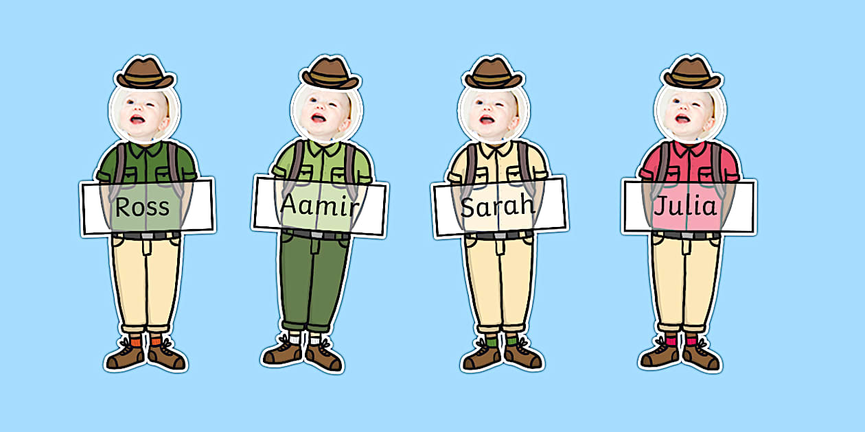 Black and White Face Editable Jungle Explorers Name Labels