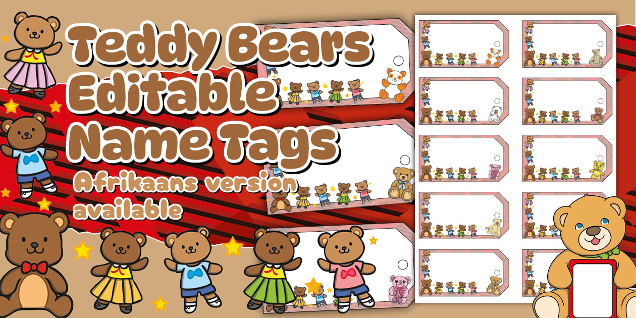 Foundation Phase - Teddy Bears - Editable Name Tags (CAPS Aligned)