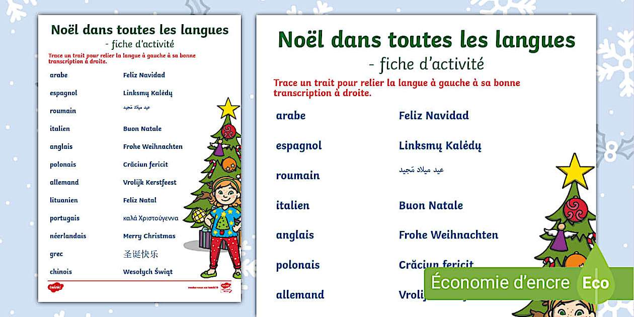 Noël dans toutes les langues - fiche d'activité - Twinkl