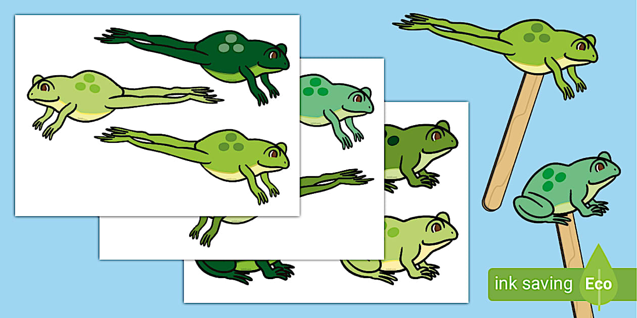 Black and White 5 Little Speckled Frogs Stick Puppets