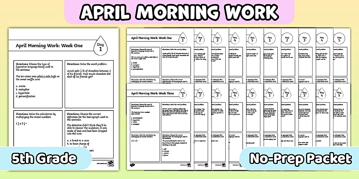 Fifth Grade April Morning Work Bundle - Twinkl