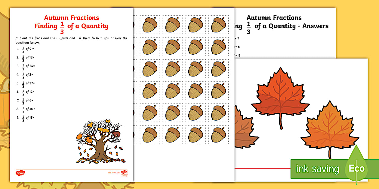 Autumn-Themed Fractions Finding a Third of a Quantity Activity