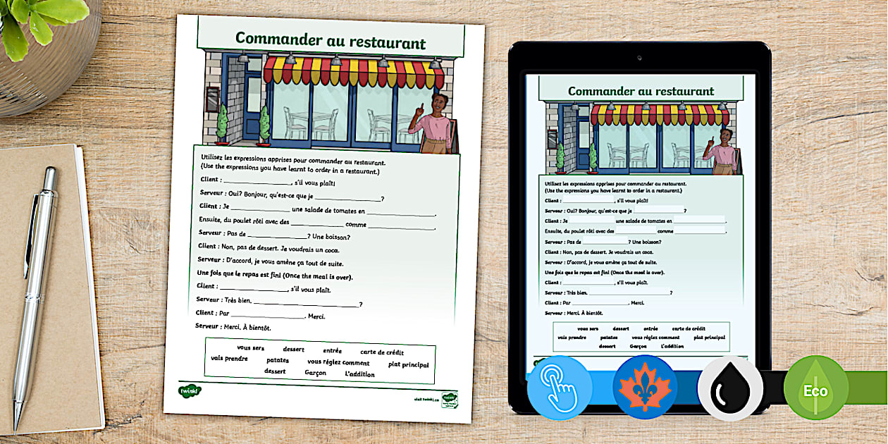 At the Restaurant Listening Activity French (teacher made)