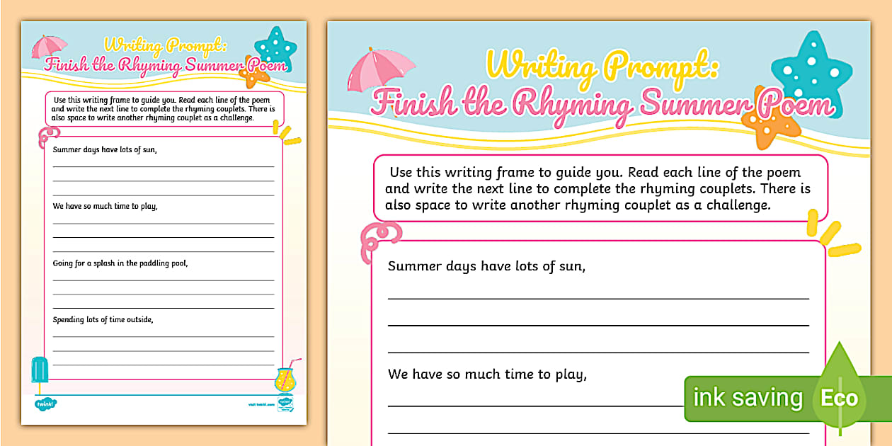 Writing Prompt: Finish the Rhyming Summer Poem - Twinkl