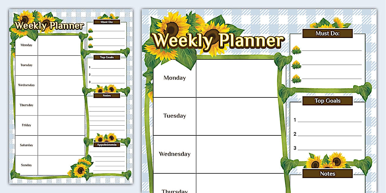 Sunflower-Themed Weekly Planner (teacher made) - Twinkl