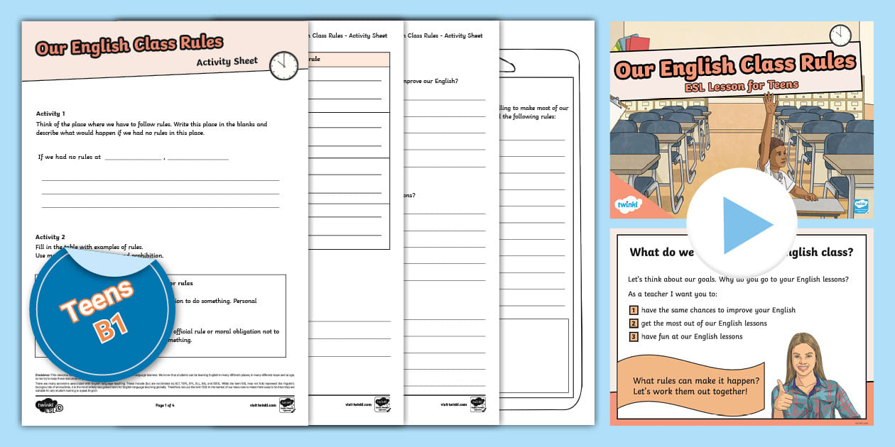 ESL Class Rules Lesson Pack [Teens, B1] - Twinkl