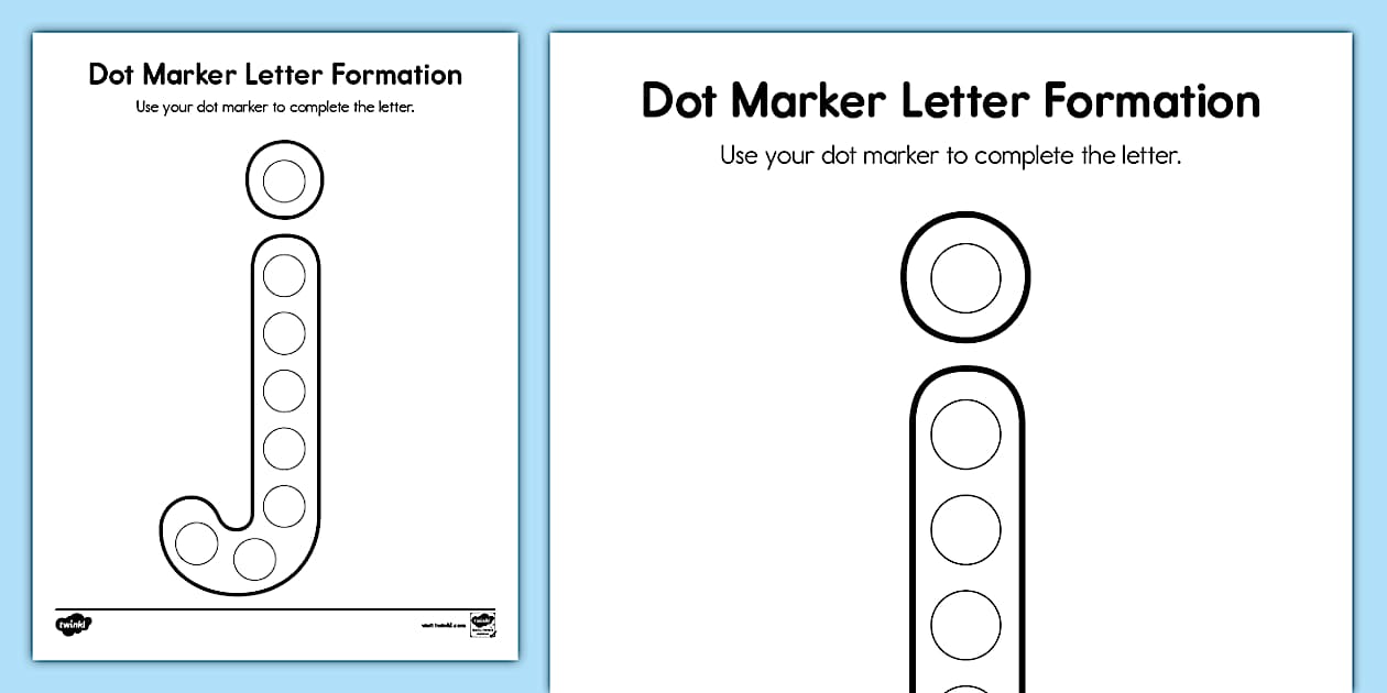 Lowercase Letter j: Dot Marker Letter Formation Worksheet