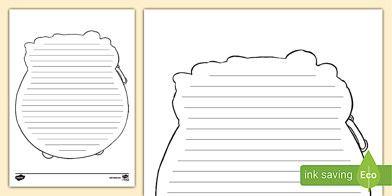 Pot of Gold Writing Frame, Leprechaun, Rainbow - Twinkl