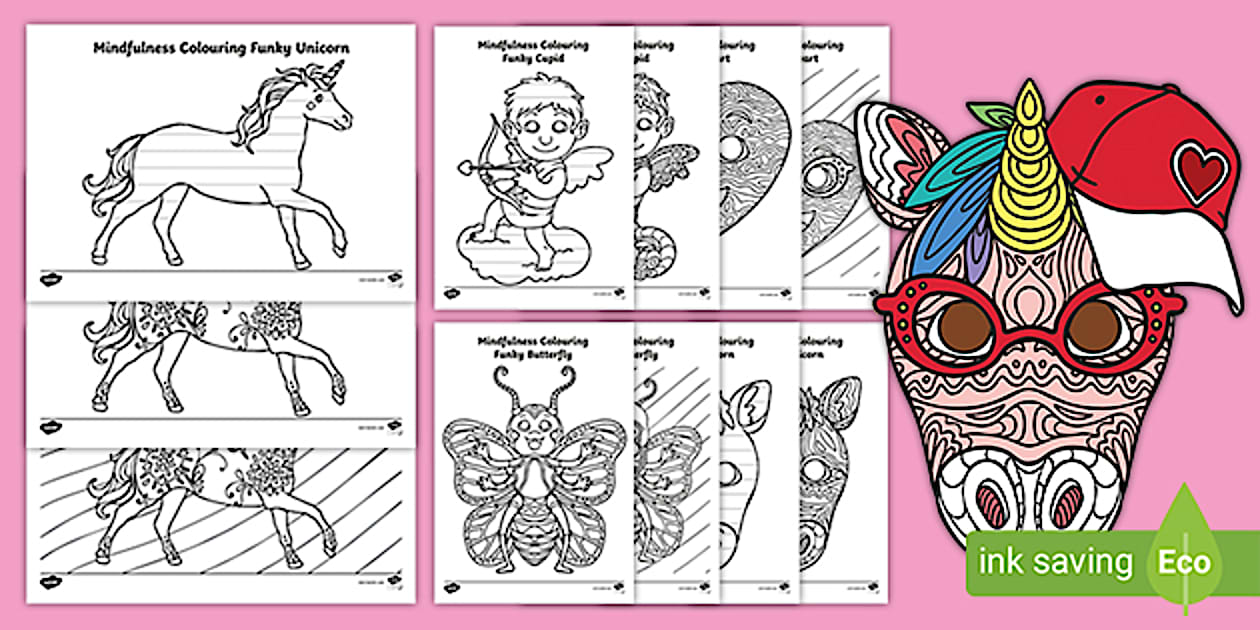 Valentine's Day Funky Mindfulness Colouring Pack - Twinkl