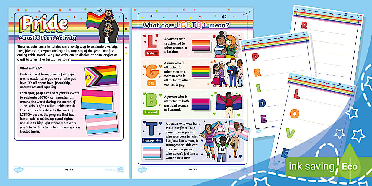Pride Acrostic Poem Templates (Ages 5 - 7) (Teacher-Made)