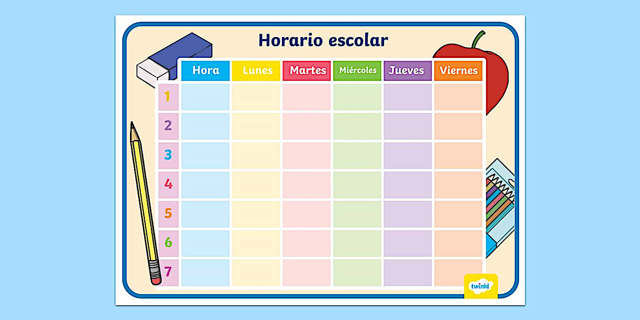 Horario escolar para imprimir (teacher made) - Twinkl
