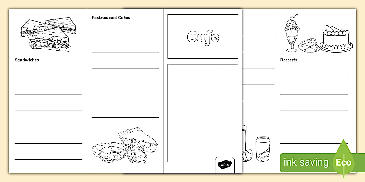 Cafe Menu Template, Cafe, Menu (teacher made) - Twinkl