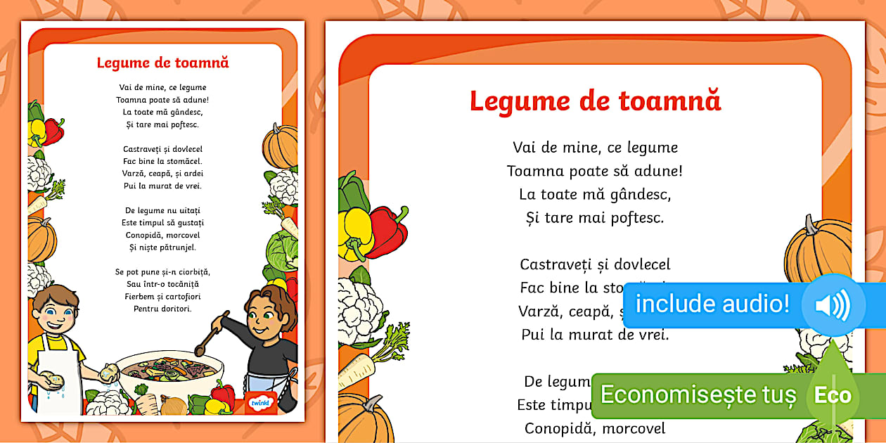 Legume de toamnă Poezie Cântec pentru copii Twinkl