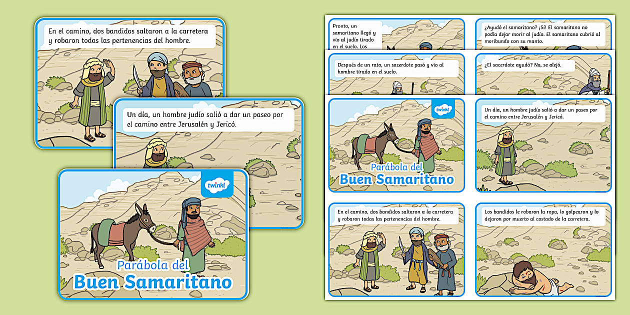 Tarjetas de secuencia: Parábola del Buen Samaritano | Twinkl
