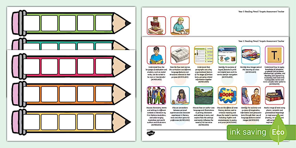 Editable Year 3 Pencil Targets Assessment Tracker - Twinkl